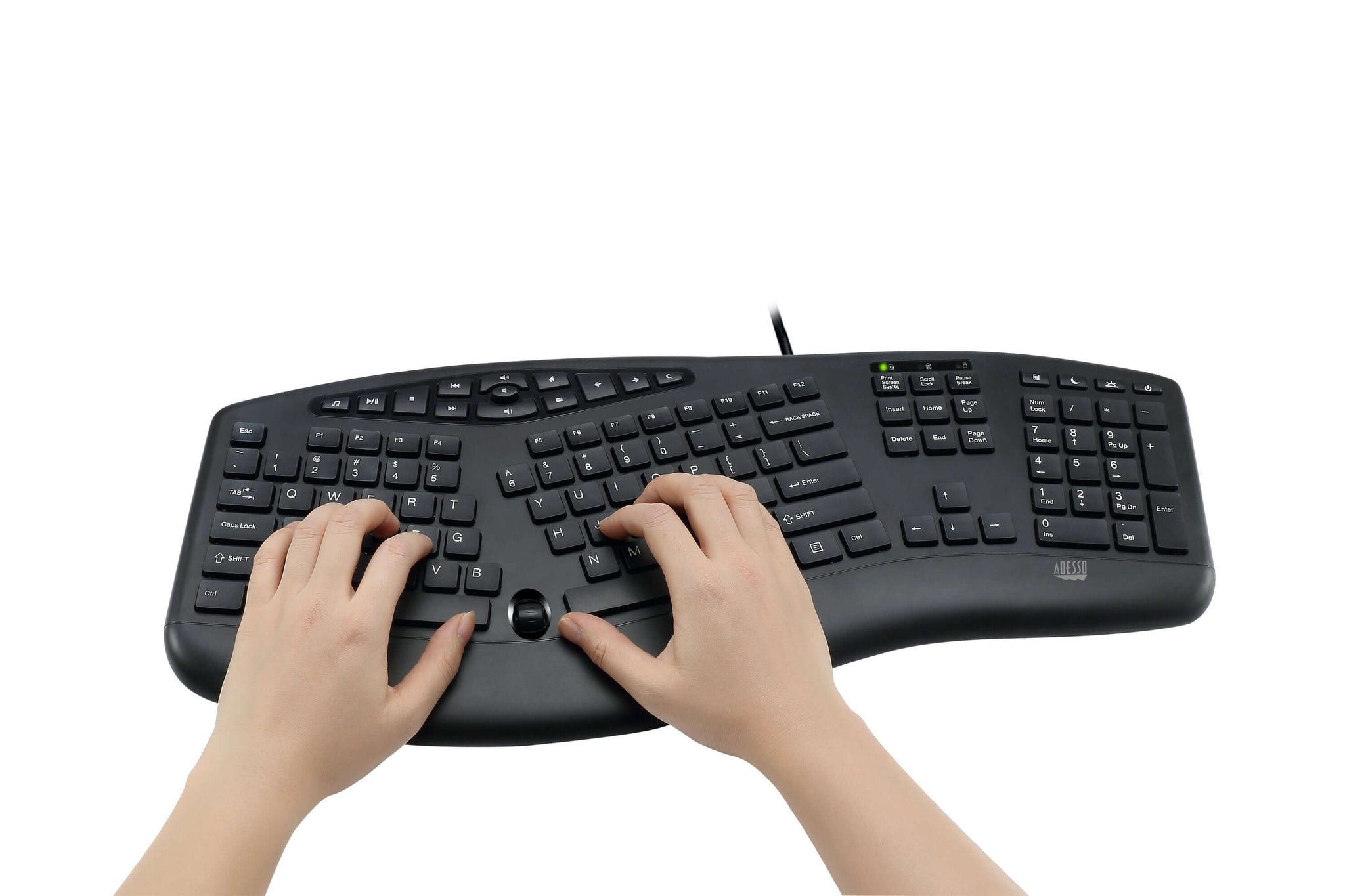 Adesso Tru-Form Media 160 Gently Sloped Ergonomic Keyboard - Ergonomics Now